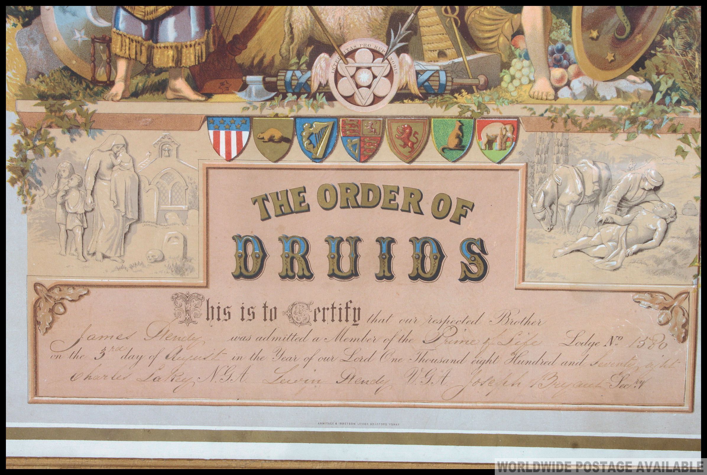 A 19th century Victorian framed and glazed Ancient Order of Druids ...