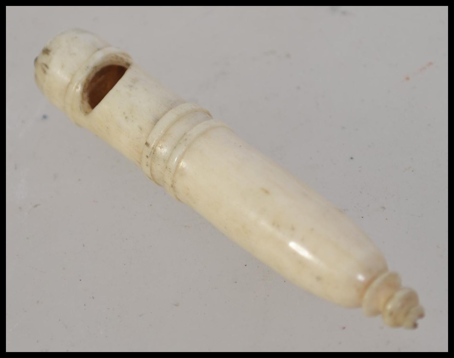 A 19th century carved bone whistle, probably Napoleonic prisoner of war ...