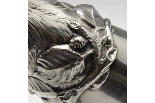An early twentieth century German cast silver stirrup cup realistically ...