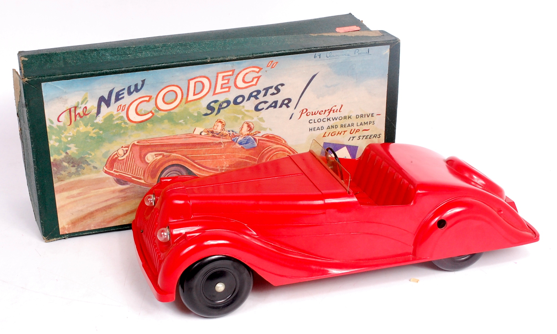Codeg (UK) "New Sports Car", red bakelite body with black steering ...