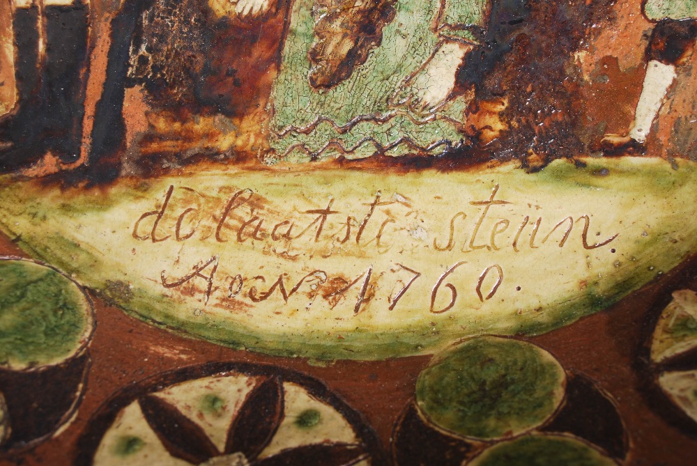 A rare Continental slipware pottery bowl dated 1760, with incised ...