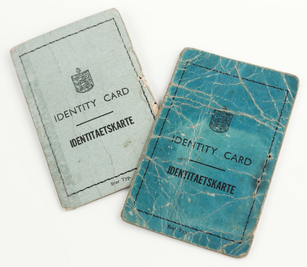 Two WW2 Channel Islands German Occupation identity cards, husband and ...