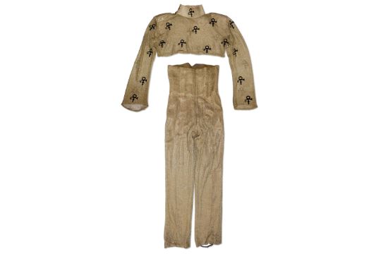 Prince gorgeous stage costume. Gold mesh two-piece outfit comprises a ...