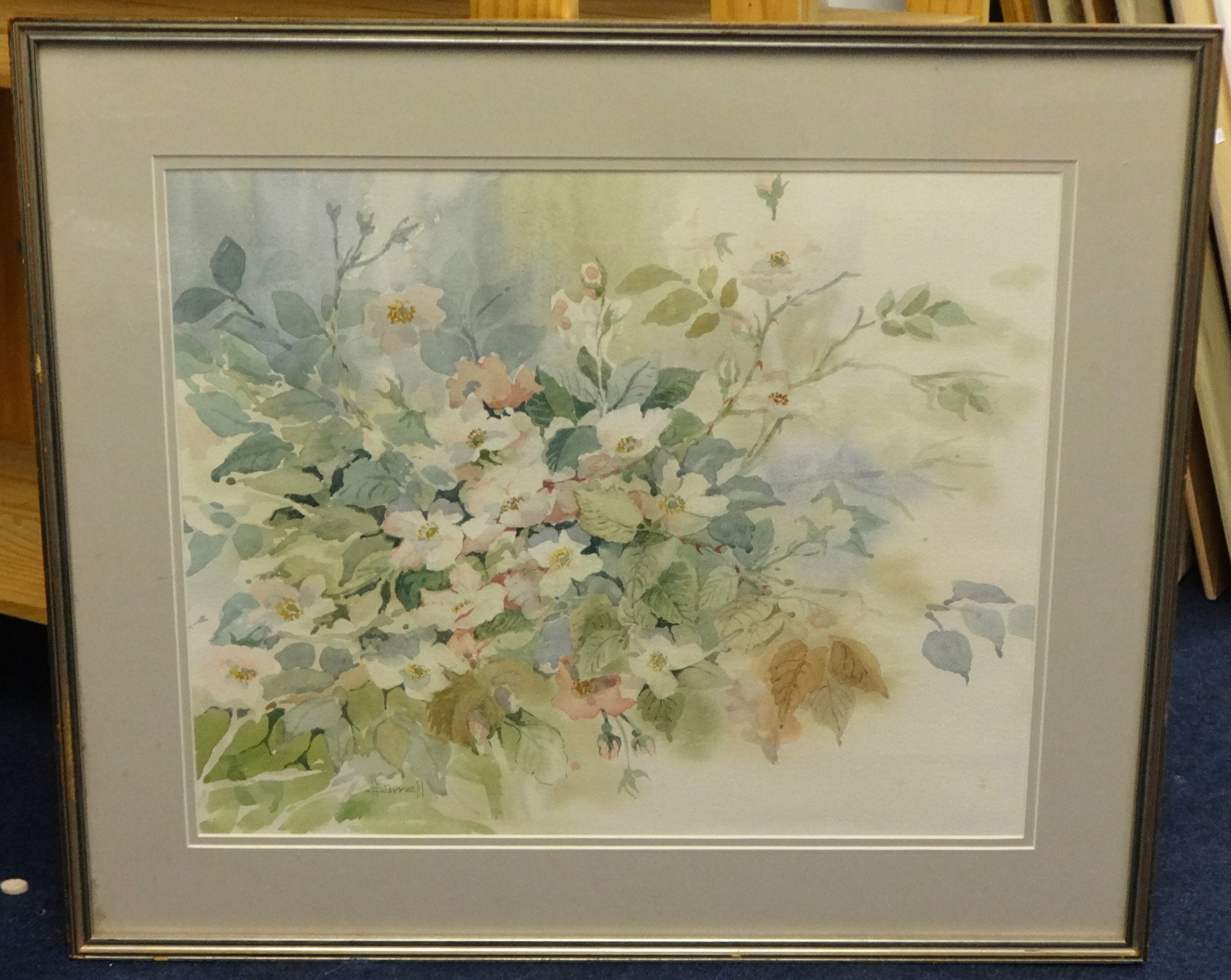Shirley Harrell - two watercolours 'Dog Roses' and 'Autumn', signed ...