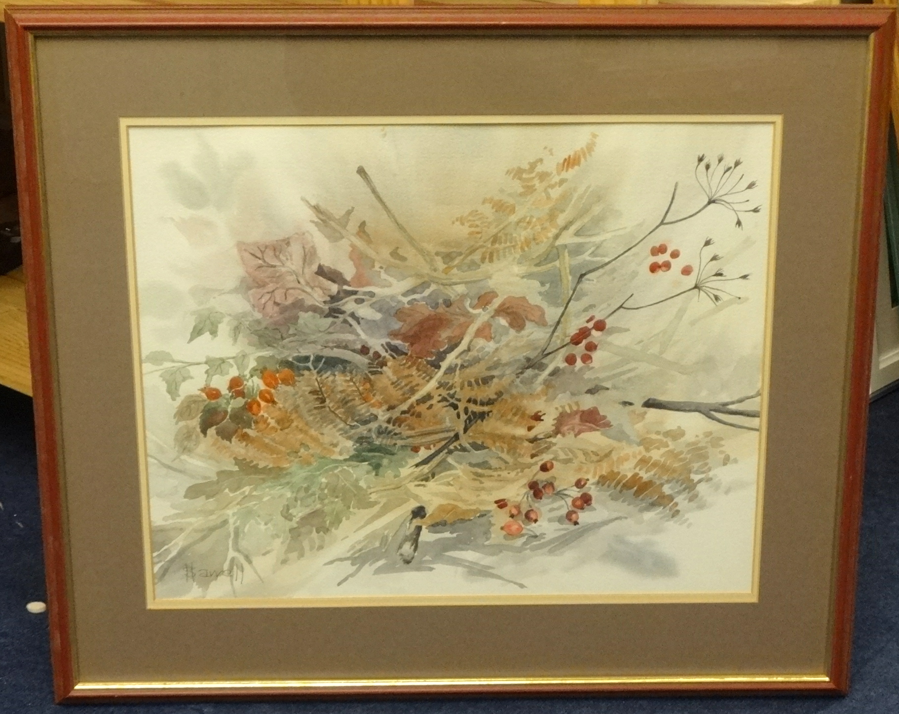 Shirley Harrell - two watercolours 'Dog Roses' and 'Autumn', signed ...
