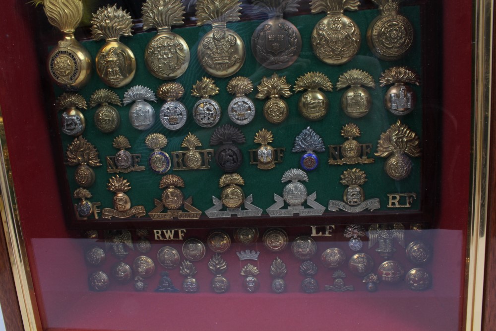A collection of Fusiliers flaming grenade badges - including Victorian ...