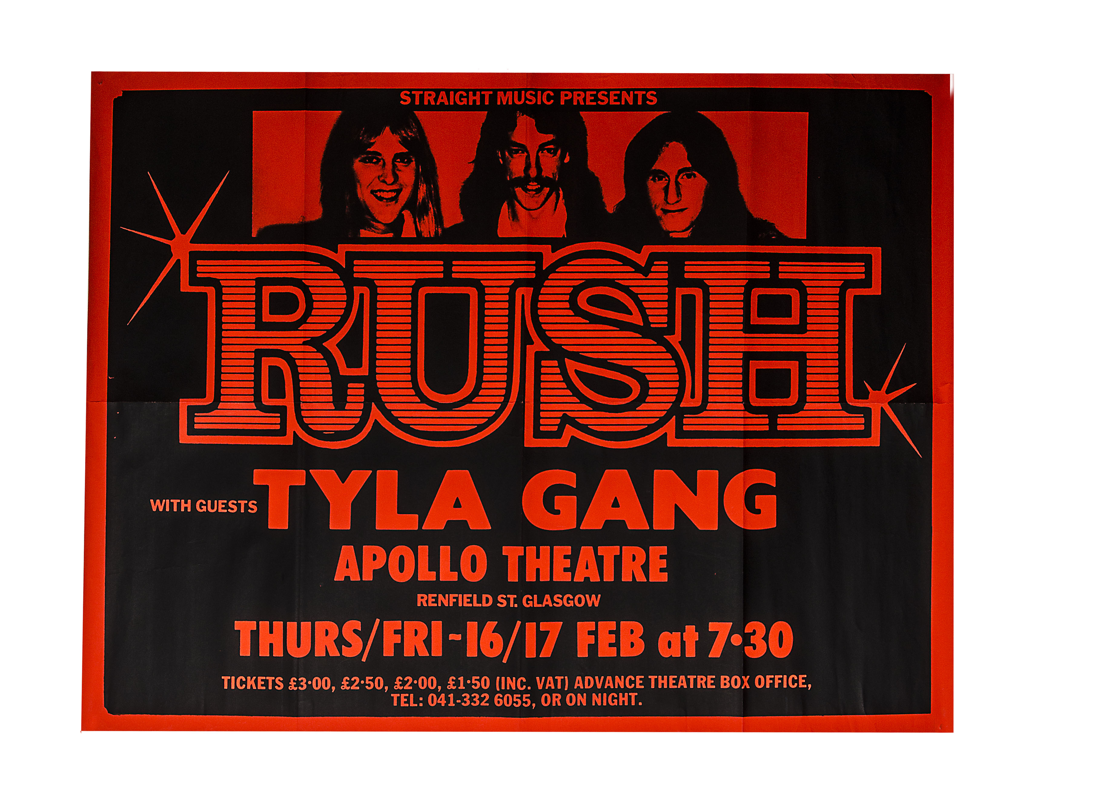 Rush : Original UK concert poster - The Apollo Theatre Glasgow - 16th ...