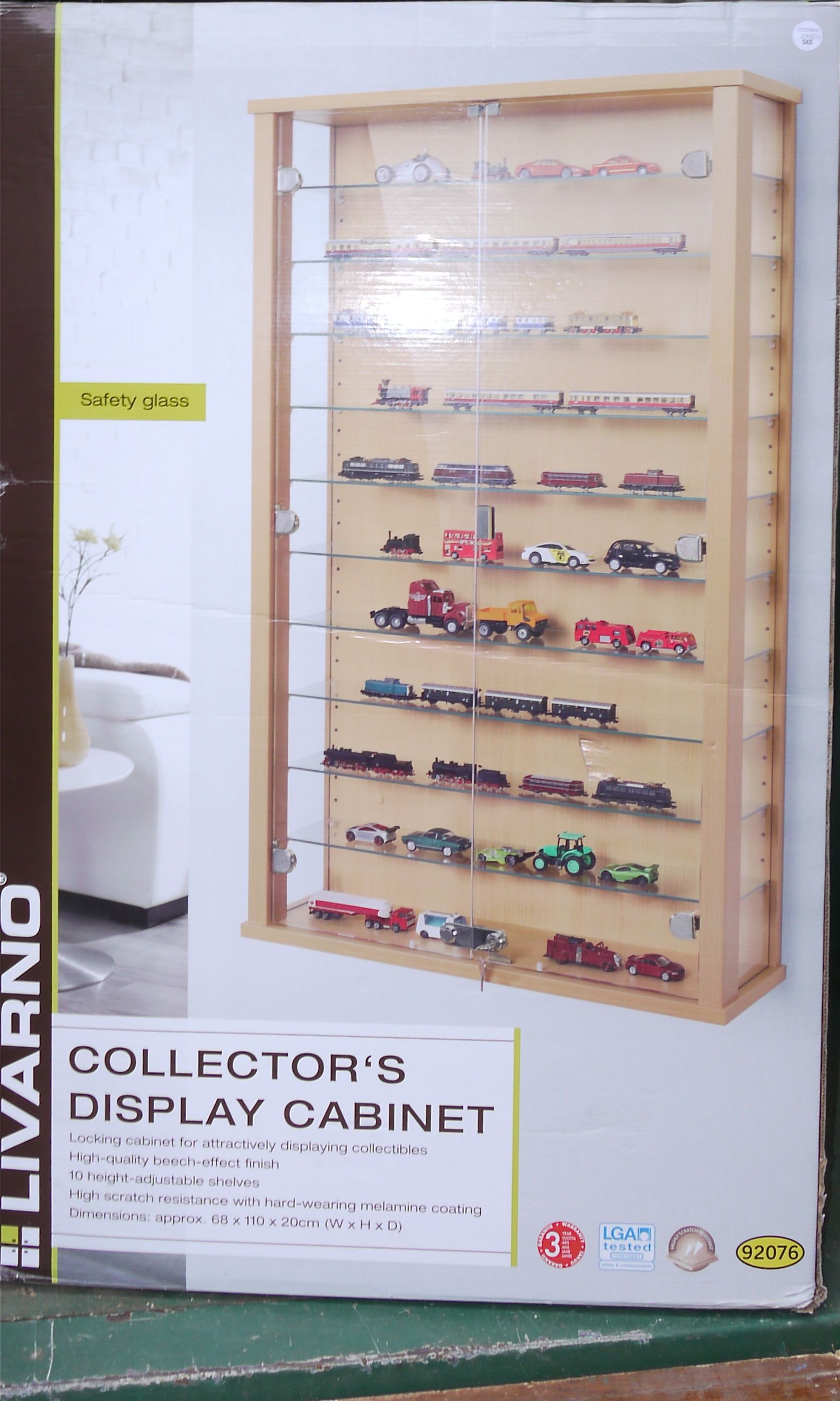 Two Livarno Collectors Display Cabinets 10 glass shelves, wooden frame ...