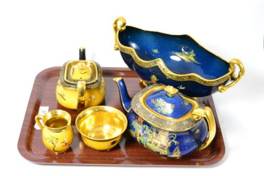 A 1930s Carlton ware three piece tea set in the Temple pattern together ...