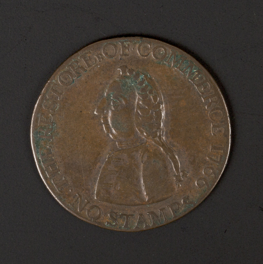 A USA colonial copper halfpenny-size William Pitt token, detailed 'The ...