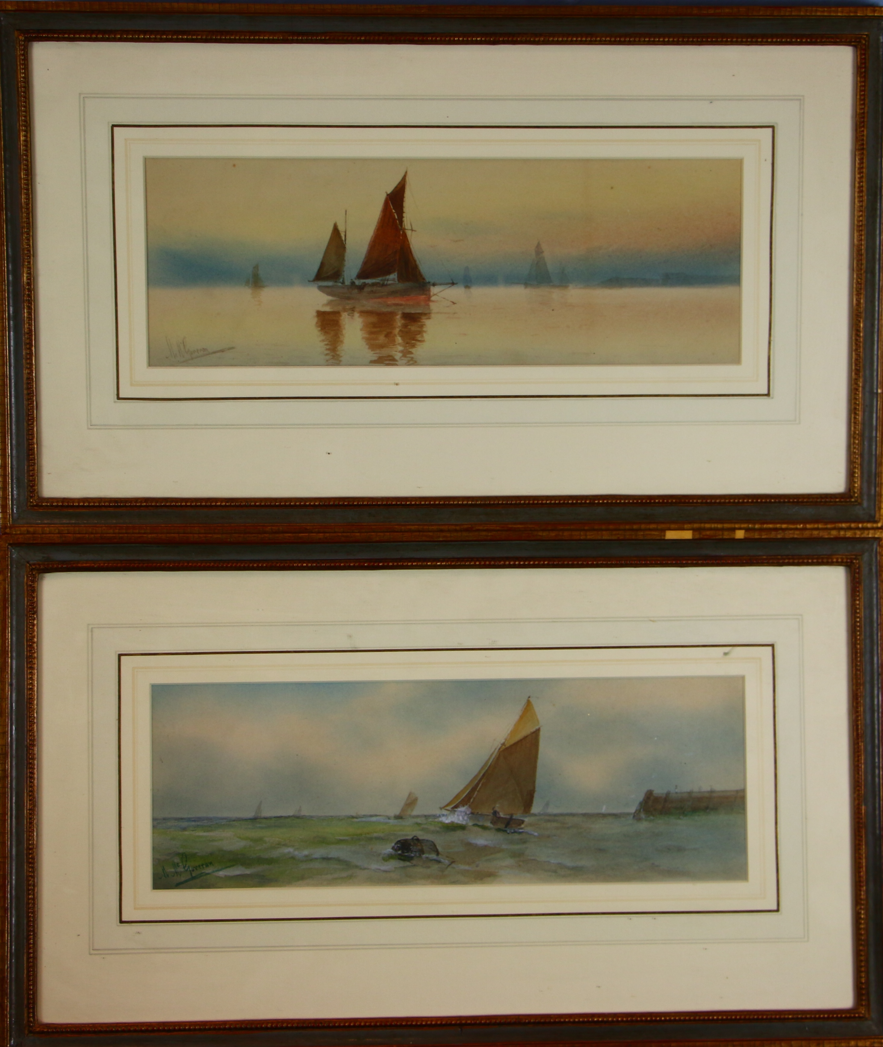 M McGoveran - 2 Marine Watercolours - 13 x 37cm