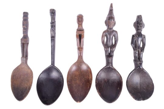 An Ifugao anthropomorphic spoon Philippines wood, carved with a ...