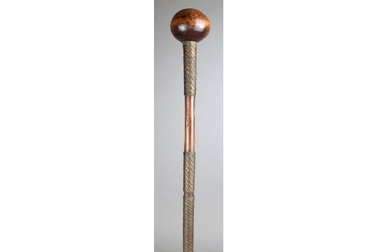 A Zulu knobkerrie South Africa wood, with wirework bands, having a ...