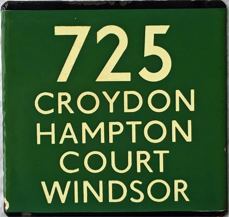 London Transport coach stop enamel E-PLATE for Green Line route 725 ...