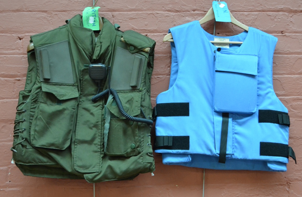 A UN body armour vest and a British flak jacket with radio.