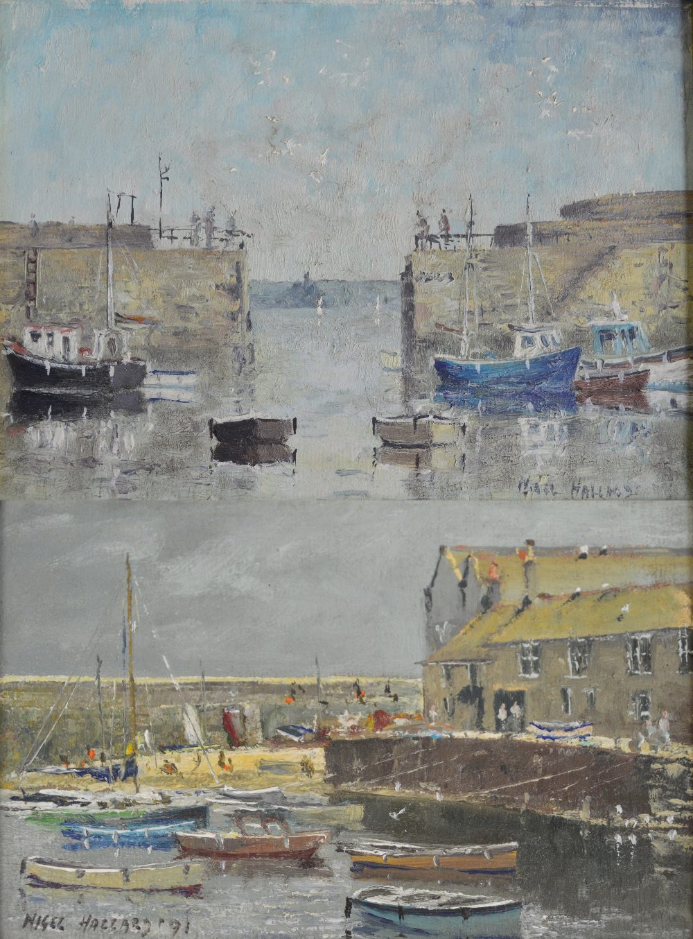 NIGEL HALLARD FRSA (born 1936); oil on board, 'Harbour Entrance ...