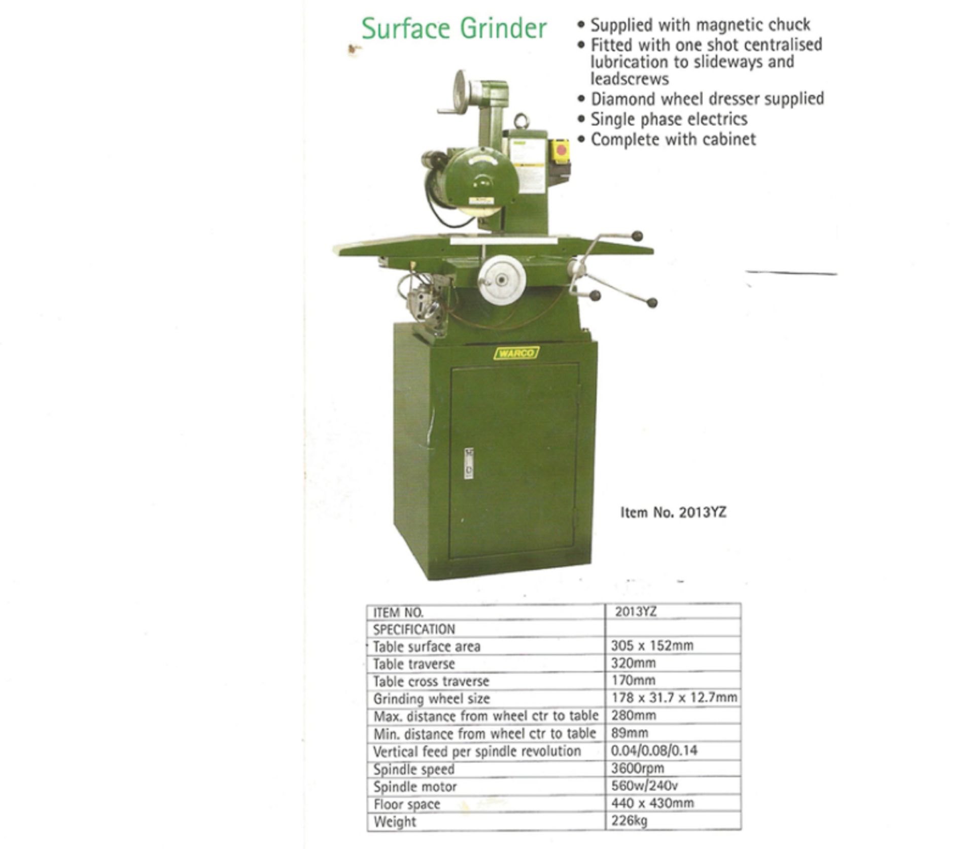 Warco Surface Grinder Very good condition. Lightly used Magnetic chuck ...