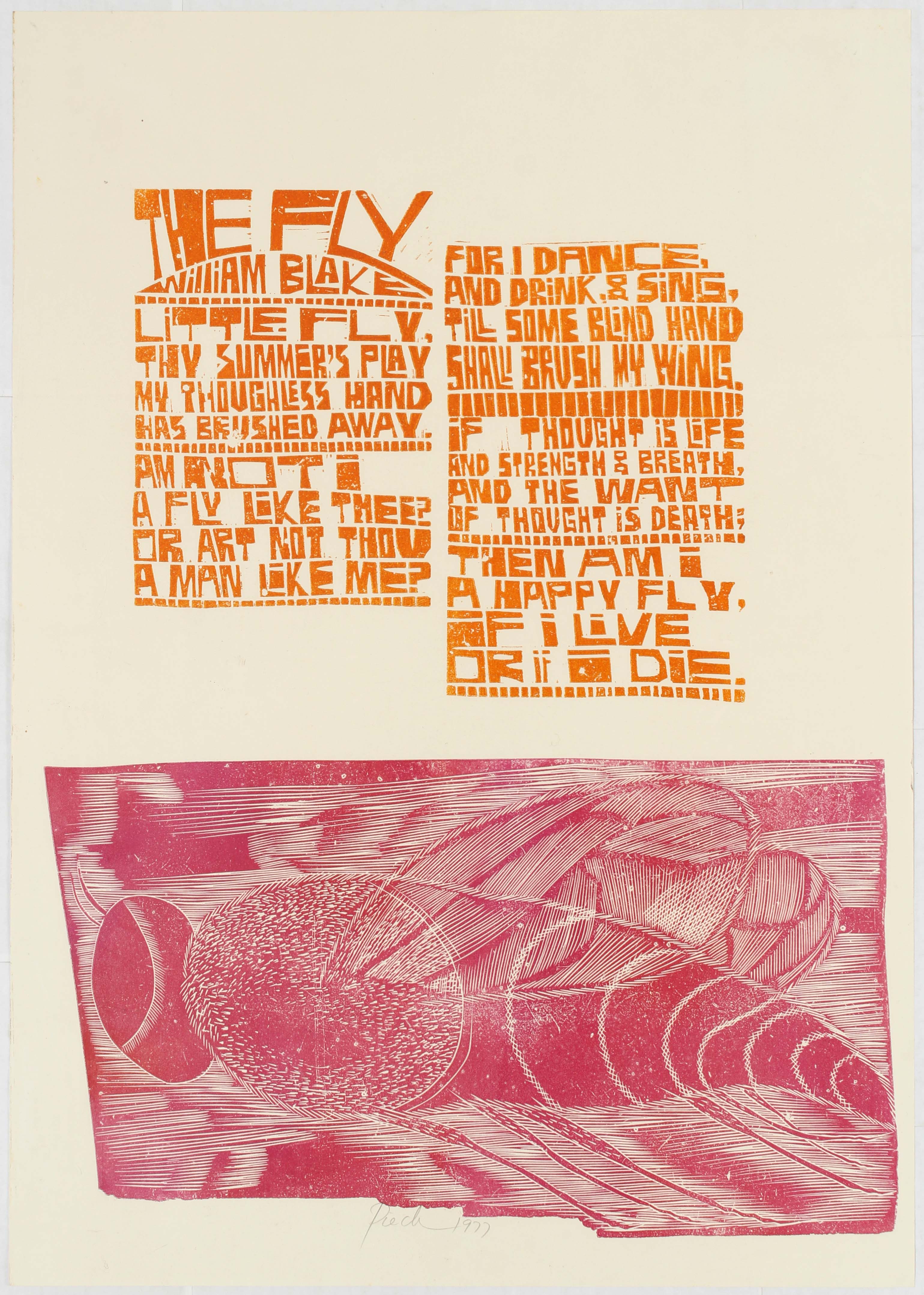Signed Limited Edition Art Linocut Poster The Fly William Blake ...