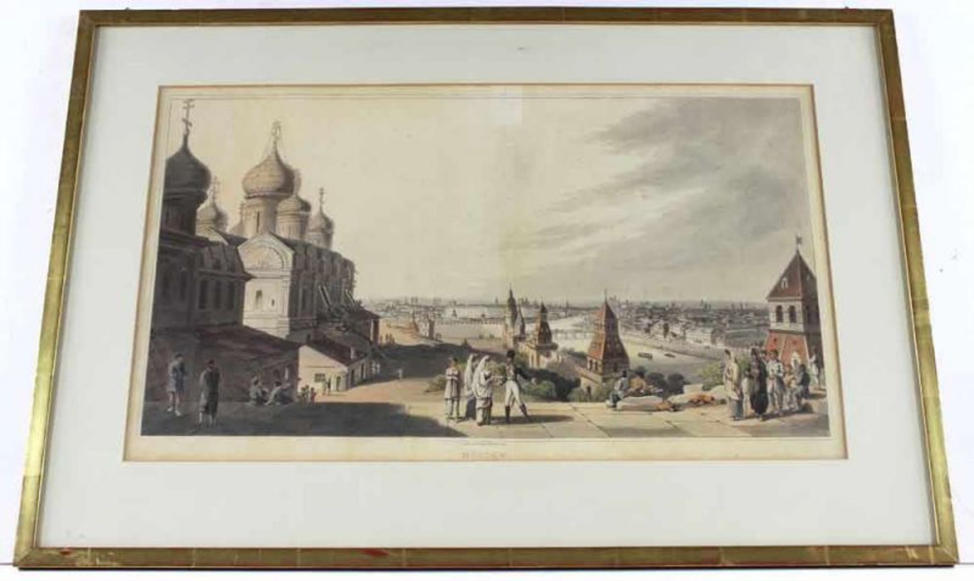 Moskau. 'Moscow'. Panoramaansicht mit figürl. Staffage. altkol ...