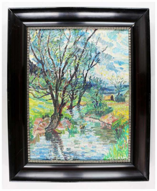 Abt, Karl (1899 Pforzheim 1985). Flusslandschaft. Öl auf Lwd. 1968. 65 ...
