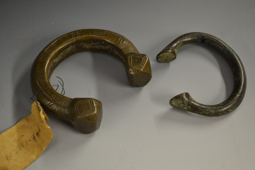 An African Okpoho-type verdigris patinated bronze manilla or slave ...