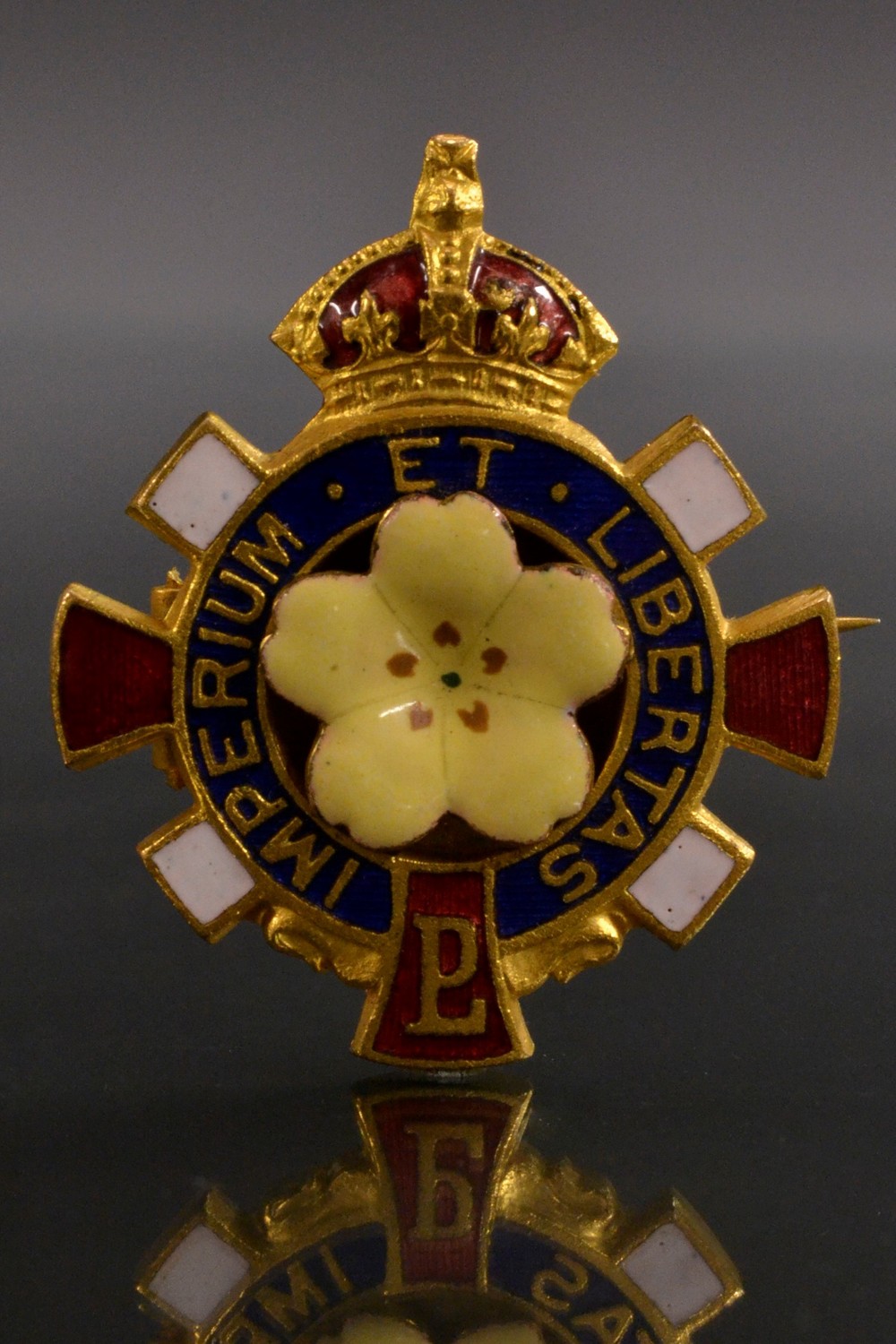 A British Army Imperium et Libertas enamelled pin badge, Rd 392238 ...