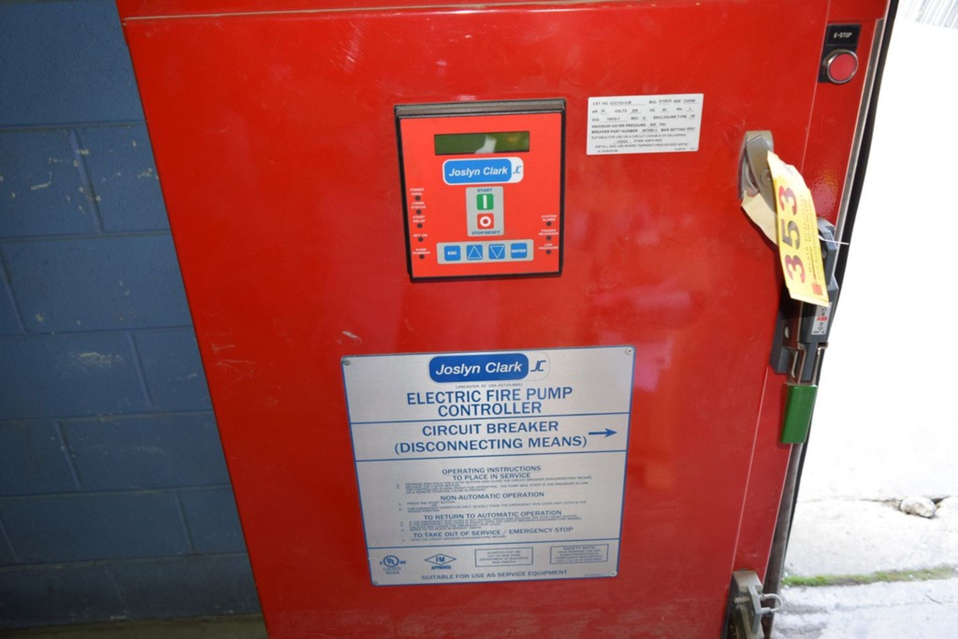 JOSLYN-CLARK 30 HP G3C152-53R FREESTANDING ELECTRONIC FIRE PUMP ...