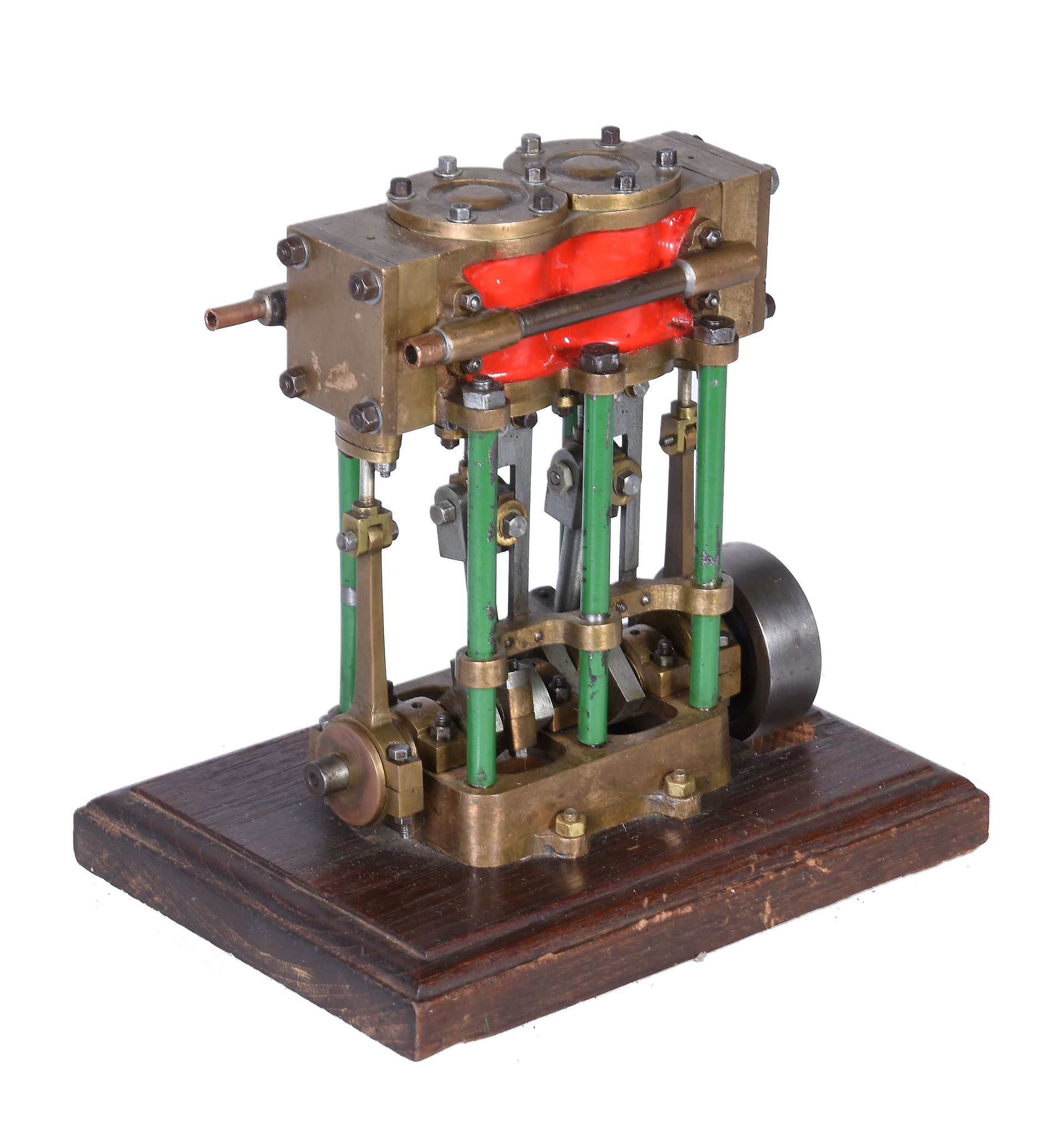 A well engineered model of a live steam vertical twin simple marine ...