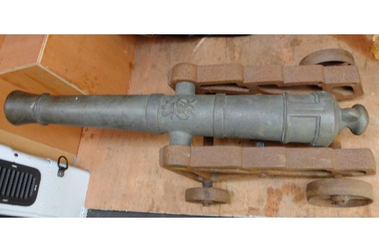 Antique Bronze Starting Cannon on Metal Wheeled Base with GR Crown mark ...