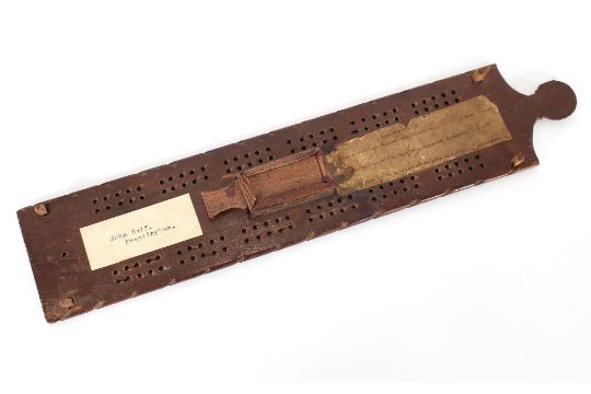 A 19th Century wooden and inlaid ivory Masonic cribbage board decorated ...