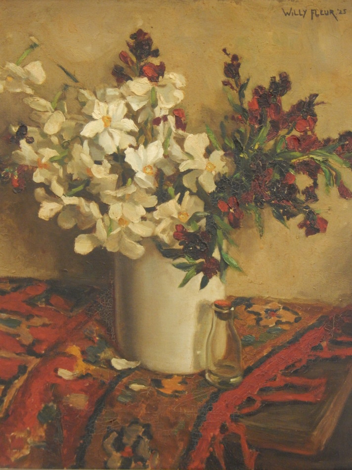 Willy Fleur (1888-1967). Still life, flowers in a white vase, oil on ...