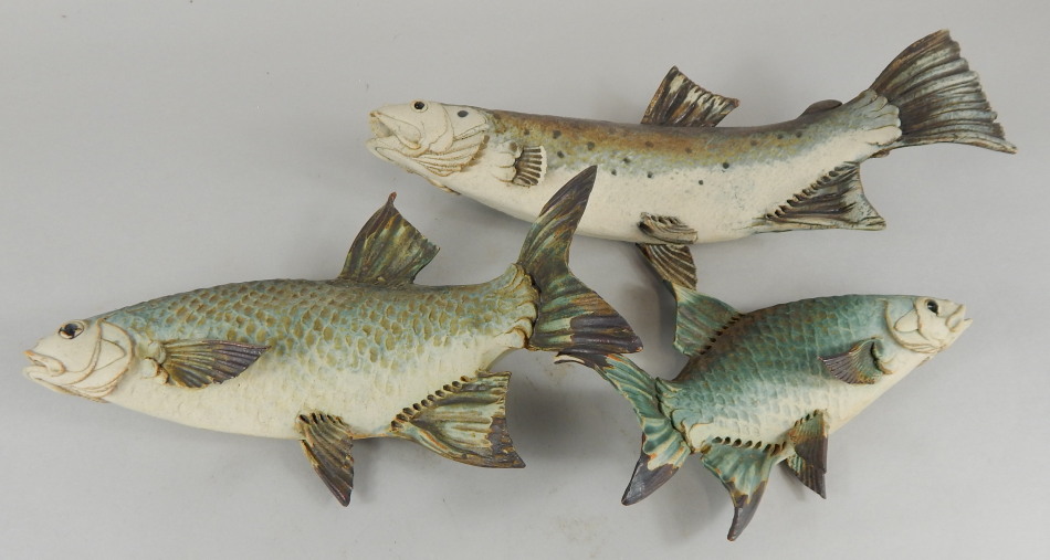 Three Colin Andrews Studio Pottery fish sculptures, all from the mid ...