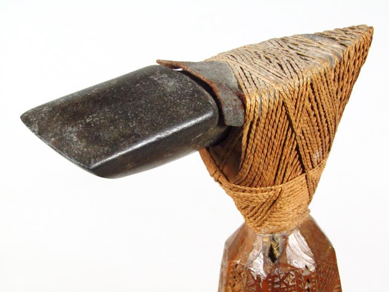 A 19thC Cook Islands square foot ceremonial Mangaian adze, 47cm high.