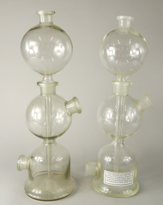 Two Kipp's apparatus glass generators, for the preparation of small ...