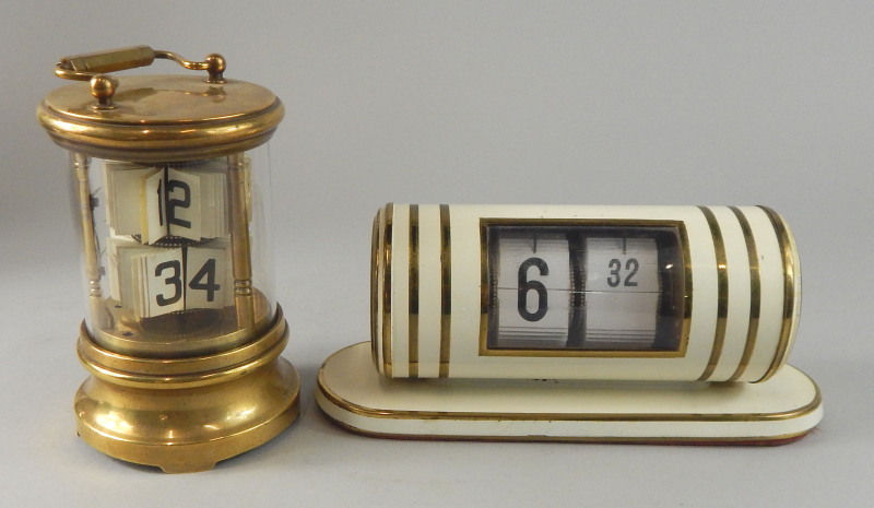 Two ticket clocks, one a French brass example from the early 20thC ...