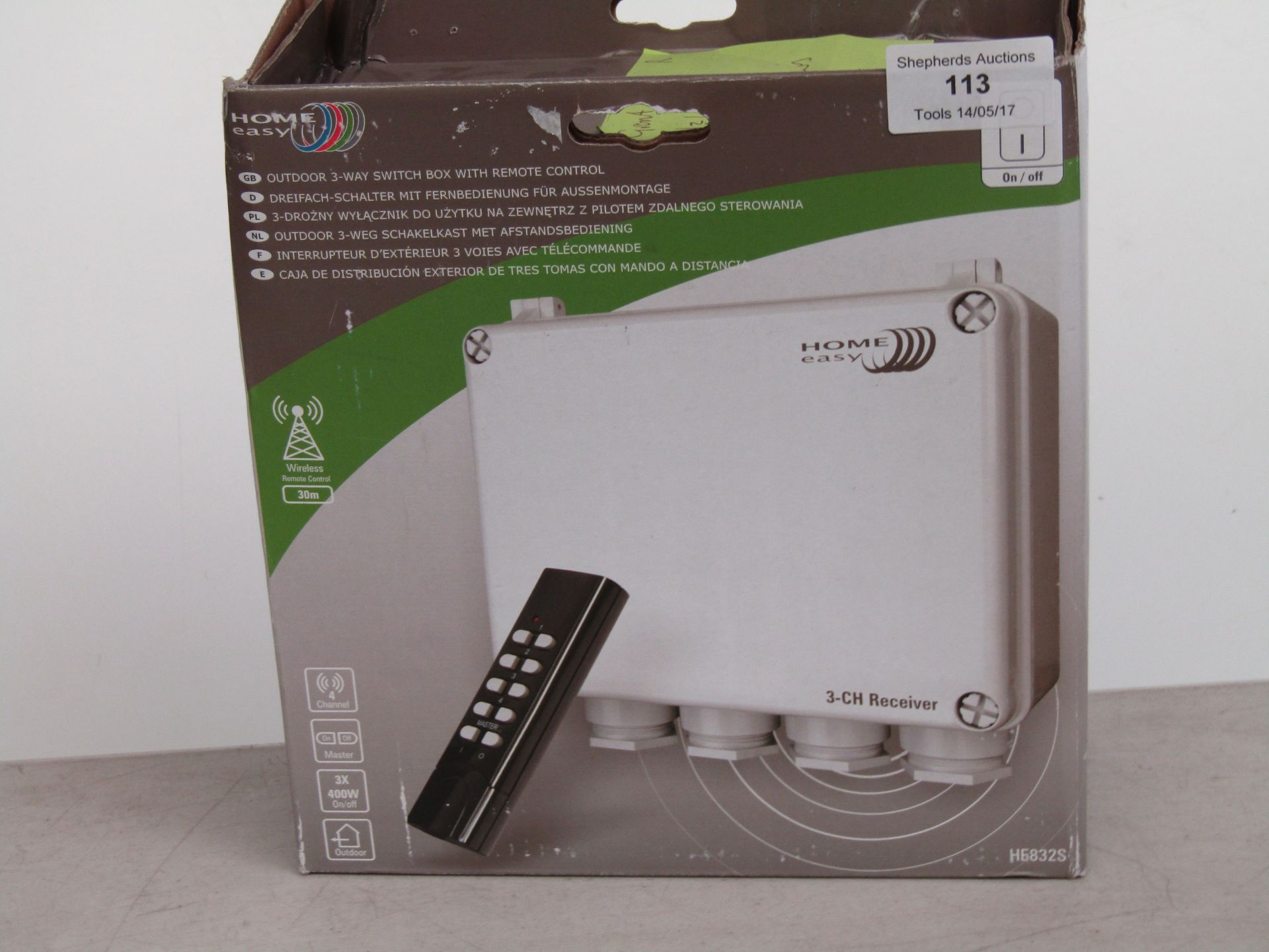 Home easy outdoor 3-way switch box set, unchecked and boxed.
