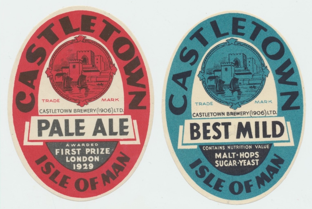 Beer labels, Castletown Brewery, Isle of Man, Best Mild and Pale Ale, v ...