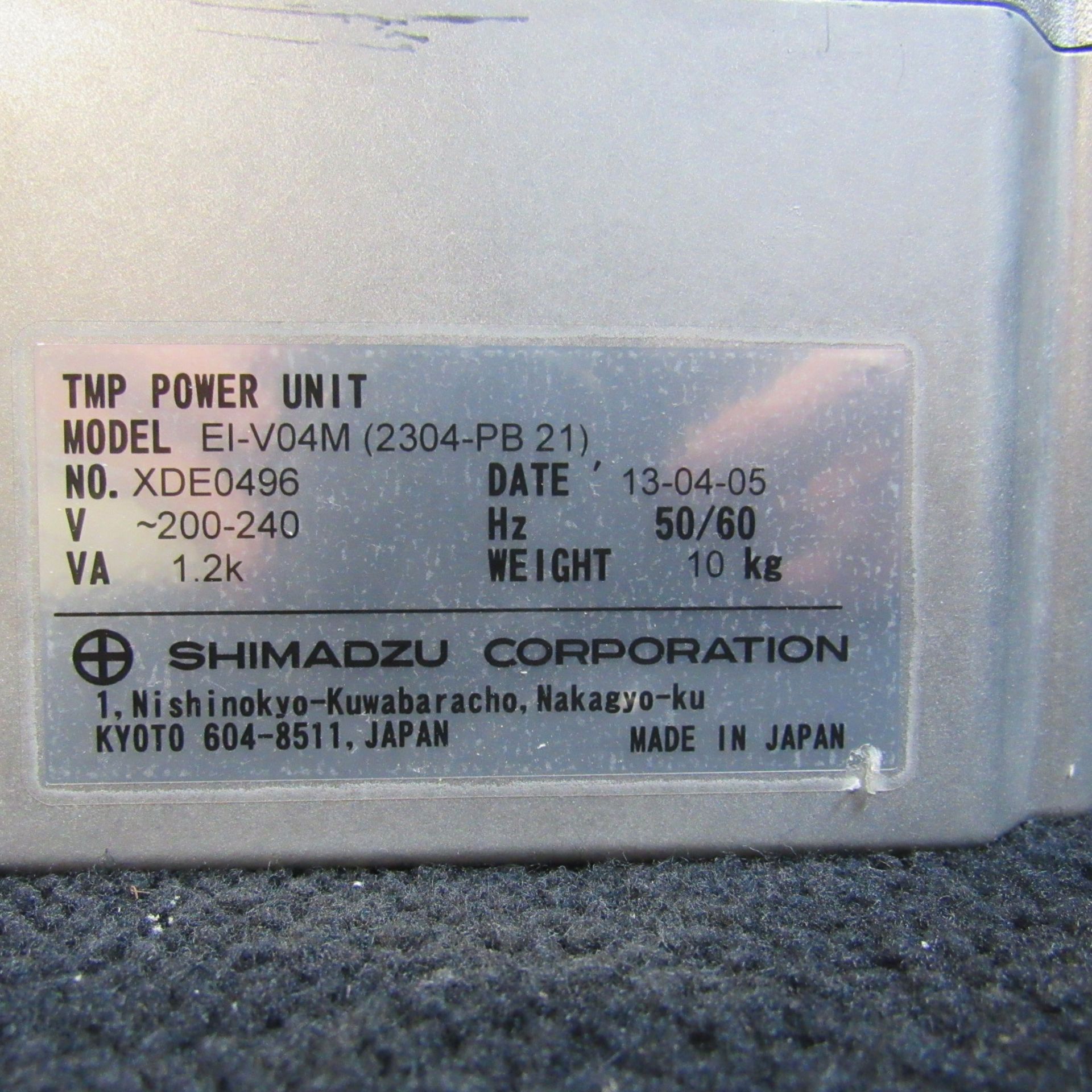 SHIMADZU TURBO MOLECULAR PUMP TMP-V2304 LM 10'' WITH POWER UNIT EI-V04M
