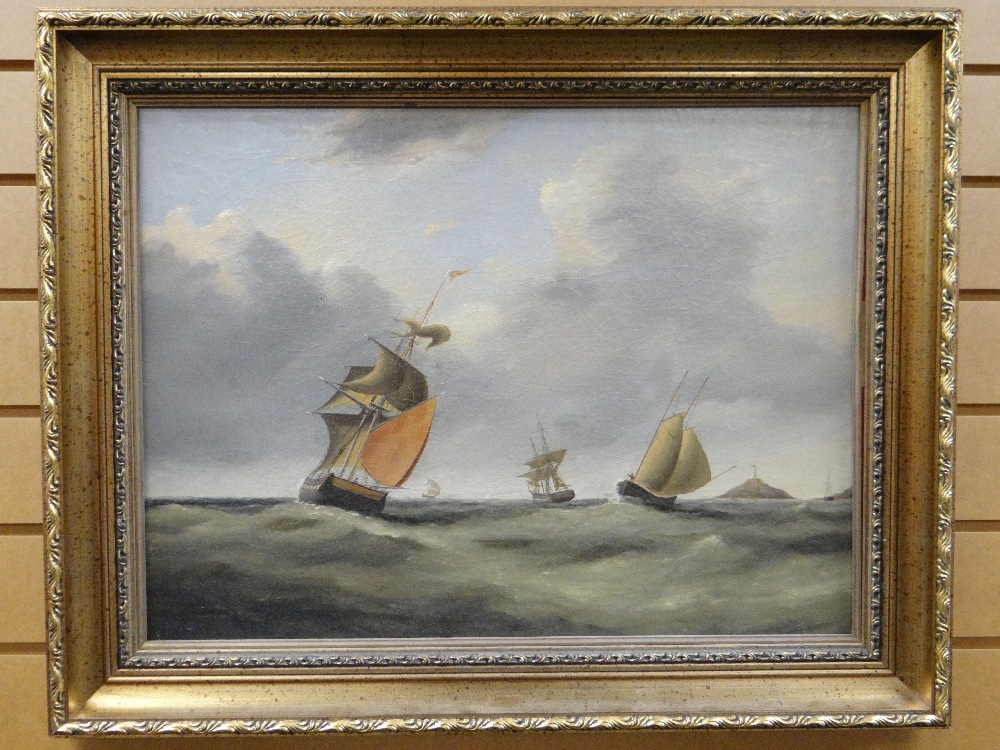 HENRY BIRCHALL oil on canvas, ships in full sail with Mumbles ...