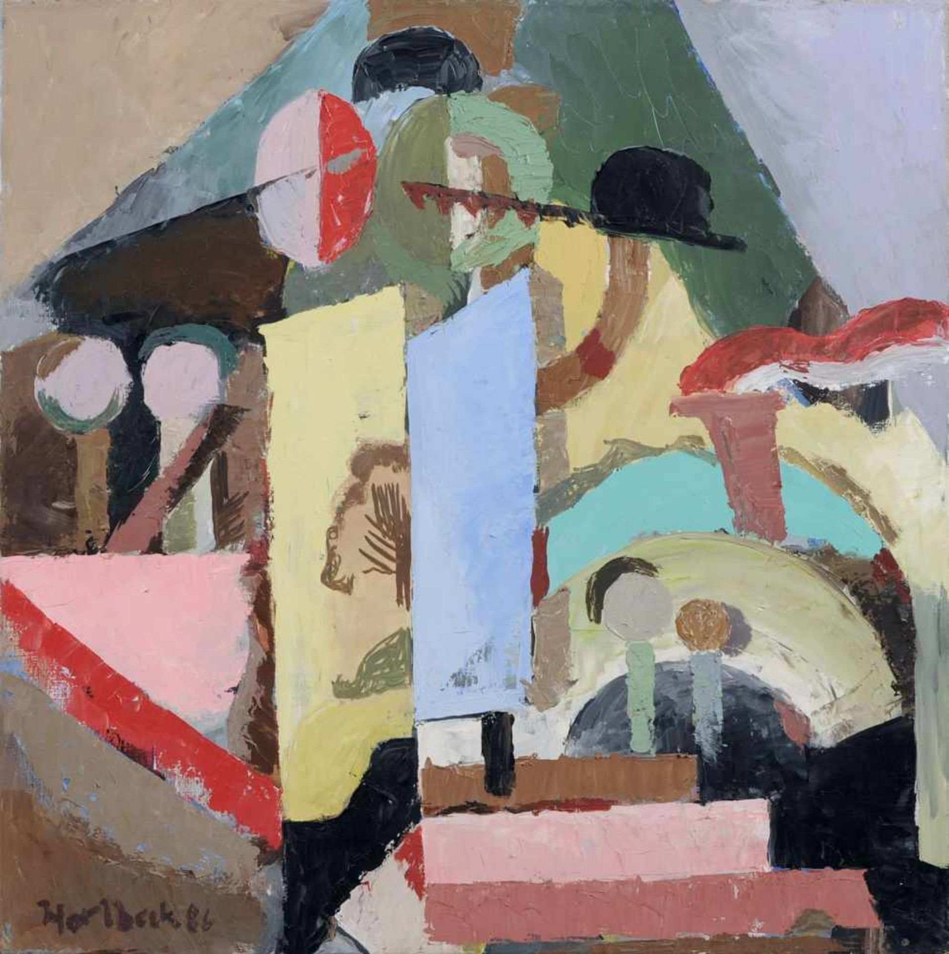 Günter Horlbeck "Besuch im Hafen". 1986. Öl auf Leinwand. Signiert ...