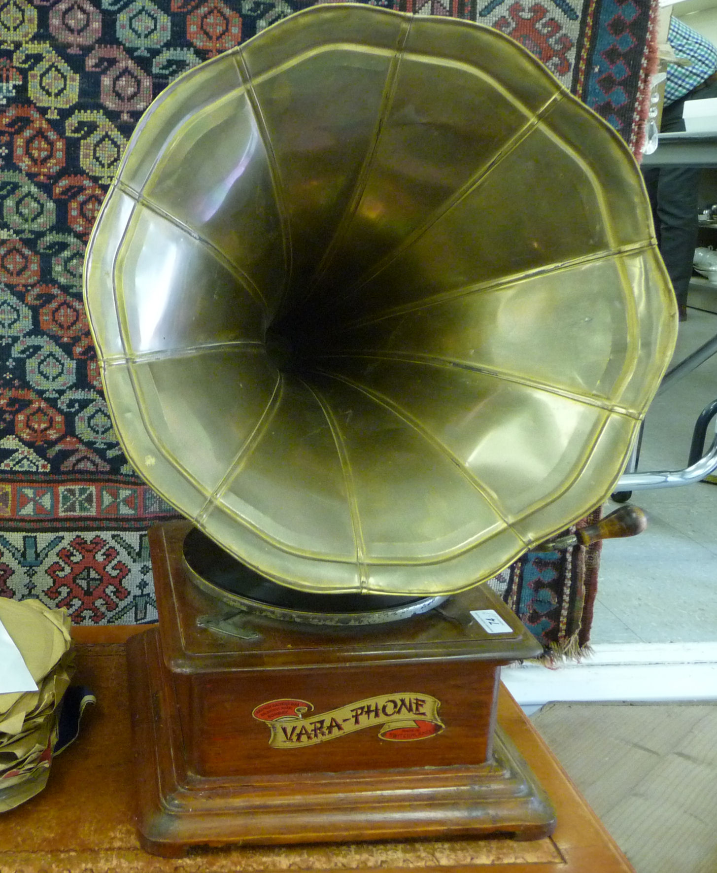 A Swiss made Vara-Phone mahogany cased, table-top gramophone with a ...