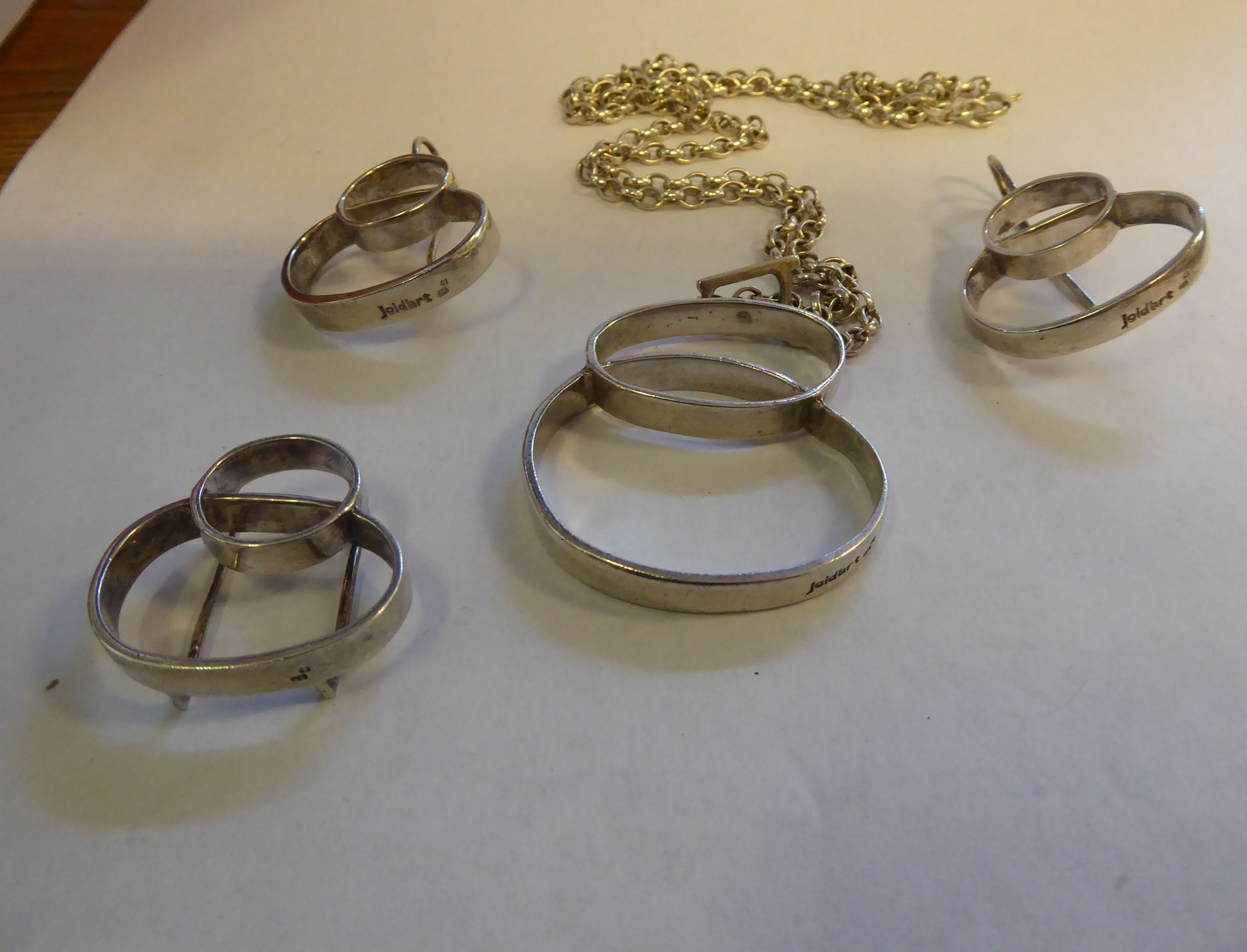 A suite of Joid'art silver jewellery, viz. a pendant, on a neckchain; a ...