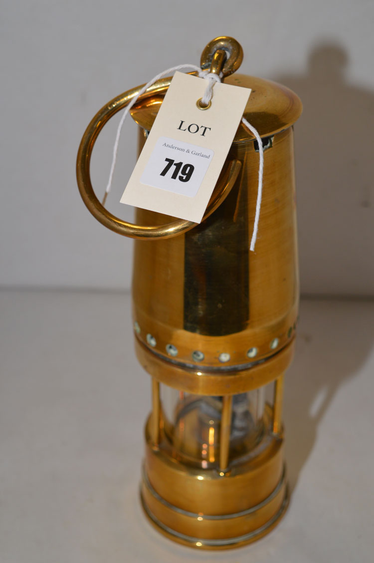 A Patterson's Lamp Ltd. Type GTL9 brass miner's lamp.