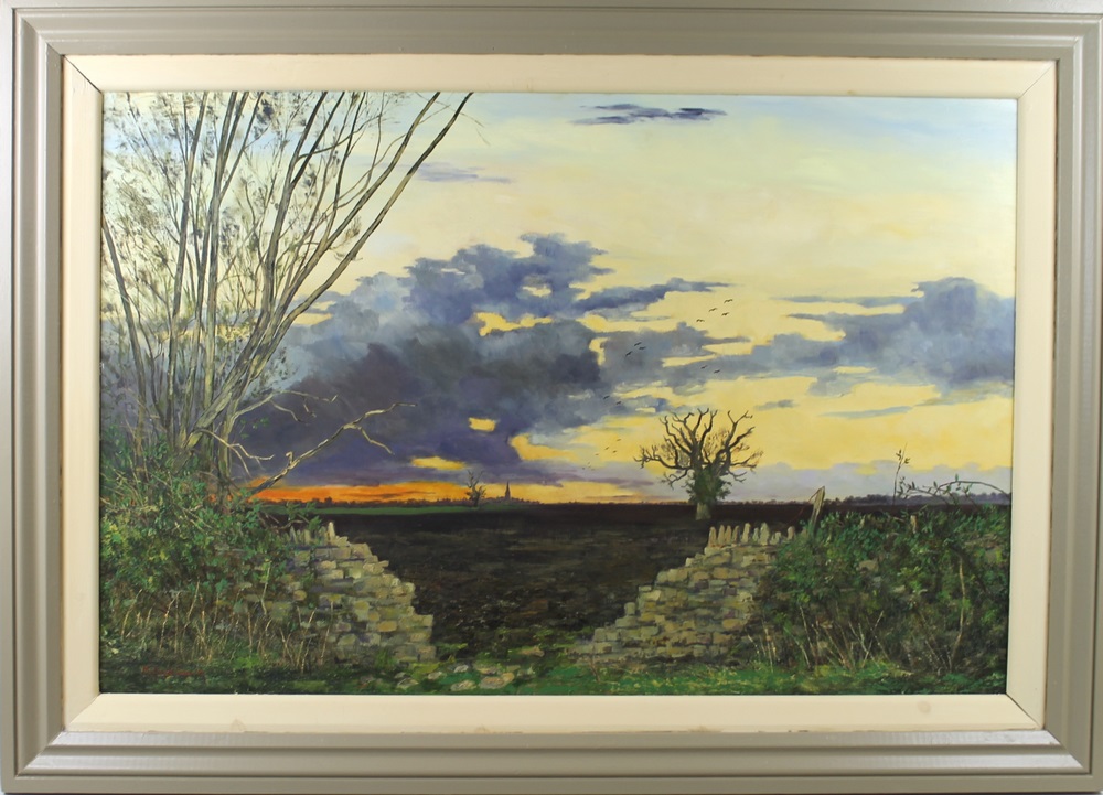 Mark Ernest Green (British, 20th century): 'Evening in the Fens', oil ...
