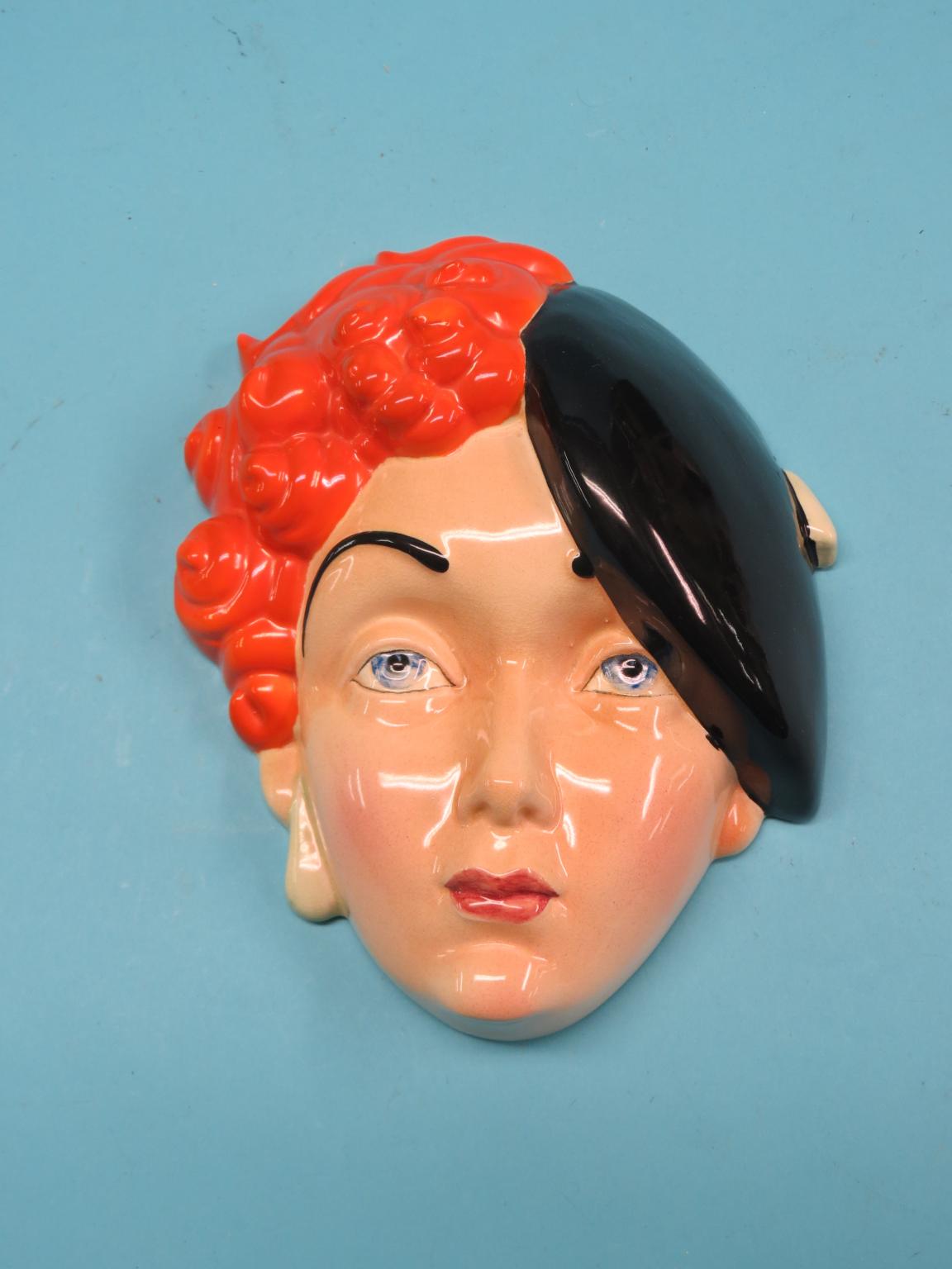 An unusual Beswick wall mask, Art Deco female, 9in. high, and a Clarice ...