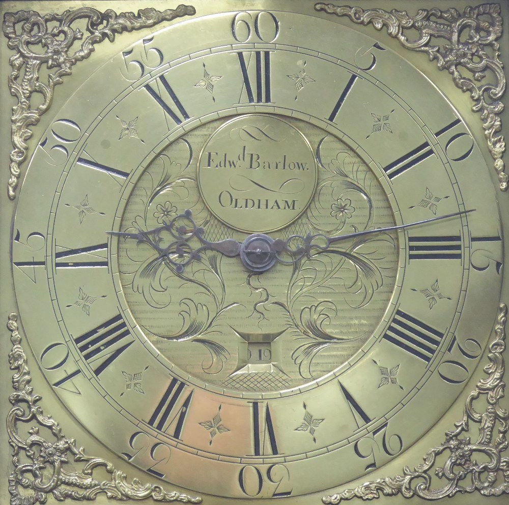 LATE EIGHTEENTH CENTURY OAK LONGCASE CLOCK, signed Edward Barlow ...
