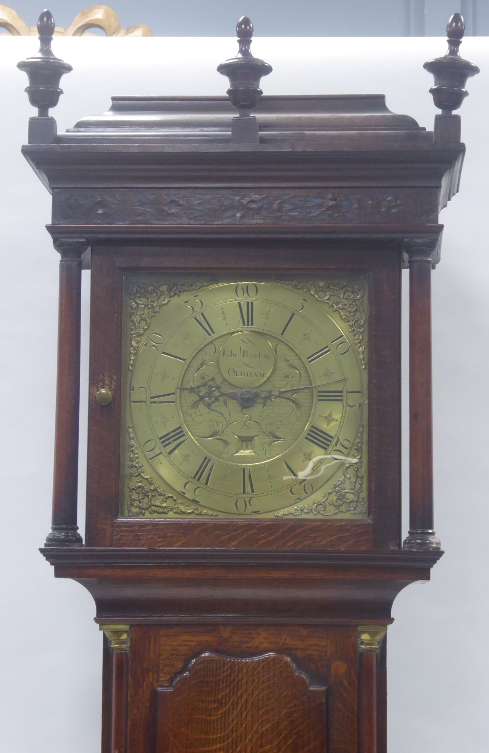 LATE EIGHTEENTH CENTURY OAK LONGCASE CLOCK, signed Edward Barlow ...