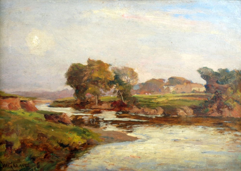 WALTER GREAVES (1846-1930) OIL PAINTING ON BOARD 'River Landscape ...