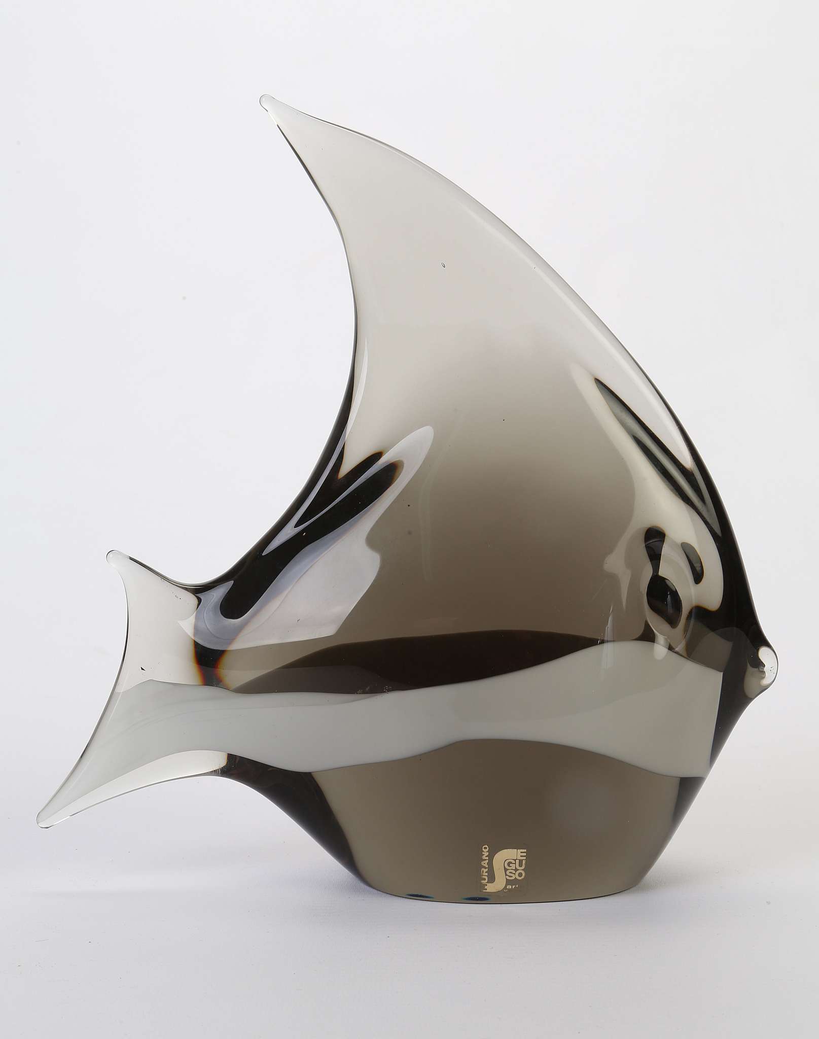 LIVIO SEGUSO, ITALY, MURANO GLASS ANGEL FISH SCULPTURE, clear cased ...