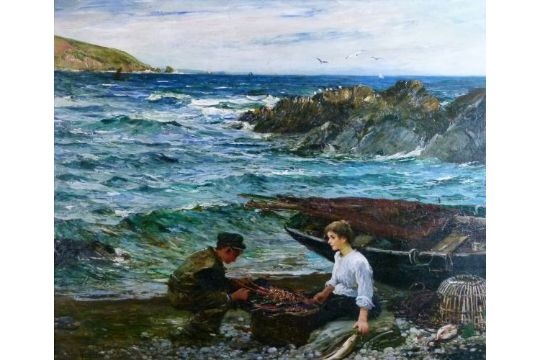 John Robertson Reid (1851-1926) - Oil on canvas - Cornish coastal scene ...